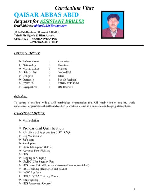 assistant driller experience | PDF