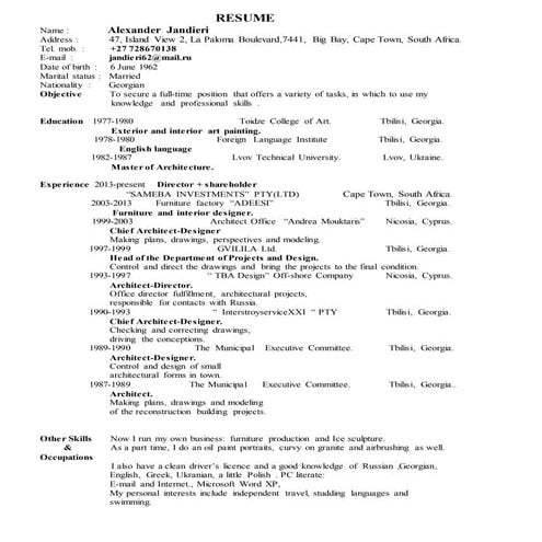 CAPE TOWN + RESUME | DOCX