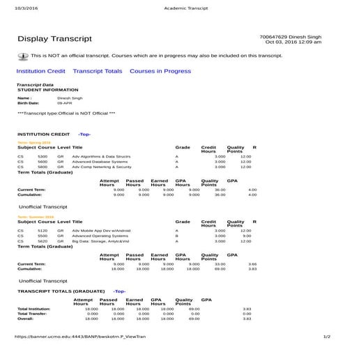 Academic Transcipt | PDF