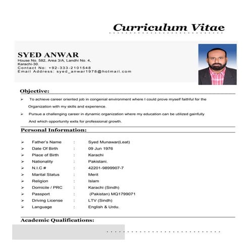 CV,SYED ANWAR | PDF