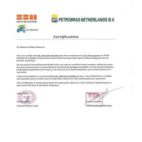 Experiance certificate- Ilhabela | PDF