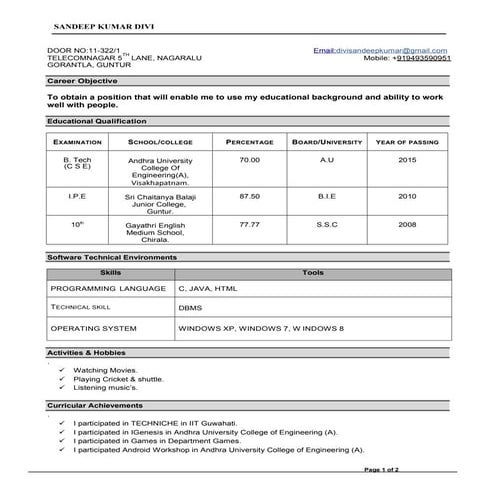 Divi Sandeep Kumar Resume | DOC
