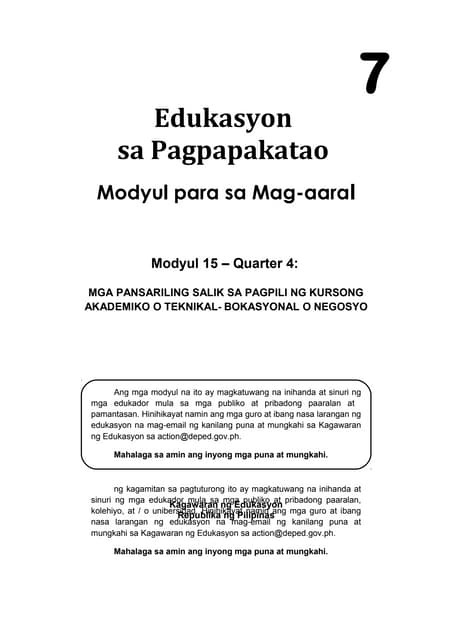 7 ESP 9 - Quarter 2 values education module | PDF