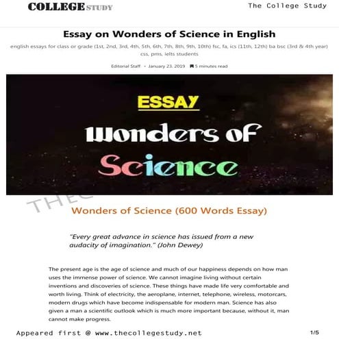 8 essay on wonders of science in english the college study | PDF