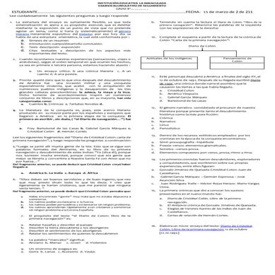 8°examen de literatura del descubrimiento 8º | DOCX