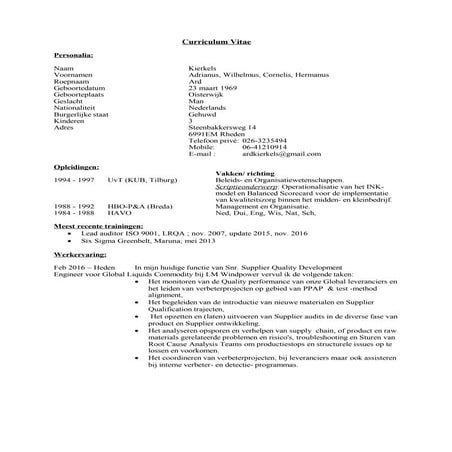 C V Ard Kierkels 10-12-16 | ODT | Human Resources | Business