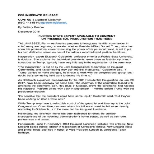 Inauguration-2017-Liz-Goldsmith | DOCX | Elections | Politics