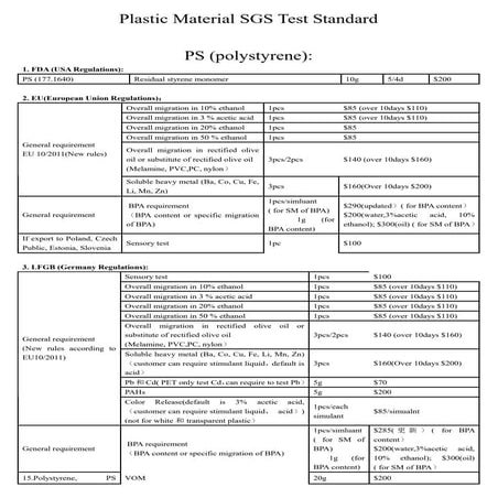 SGS Test standard with reference price | PDF