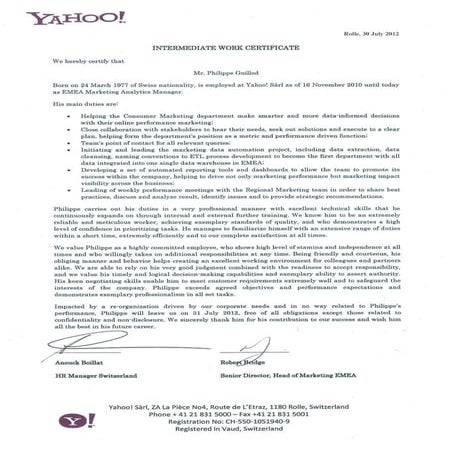 Reference Letter Yahoo | PDF