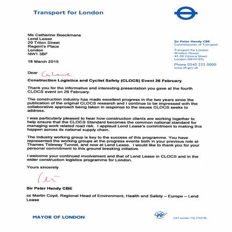 Recognition letter from Sir Peter Hendy CBE | PDF