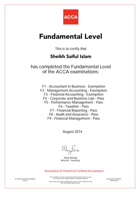 Certificate ACCA F | PDF