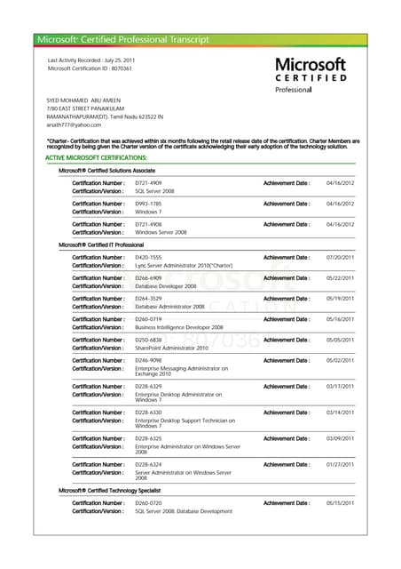Microsoft certified Professional Transcript.PDF