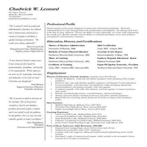 Chad Leonard resume 2015 | DOCX