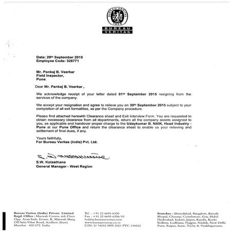 BVIL Relieve letter | PDF