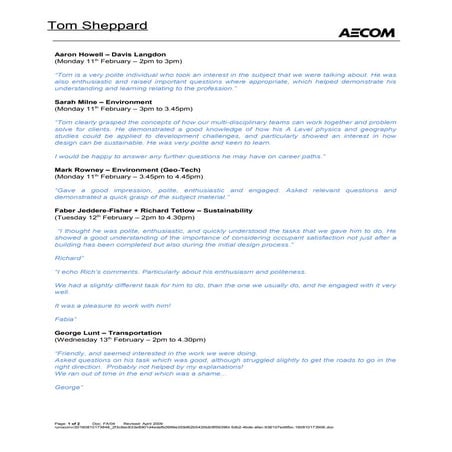 Feedback from Staff at AECOM | DOC