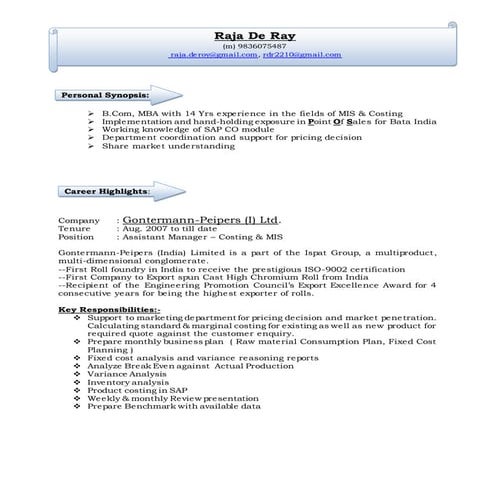 Resume - Raja De Ray | DOCX