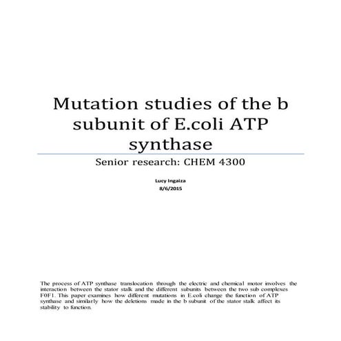 Biochem research paper for summer2 | DOCX | Chemistry | Science