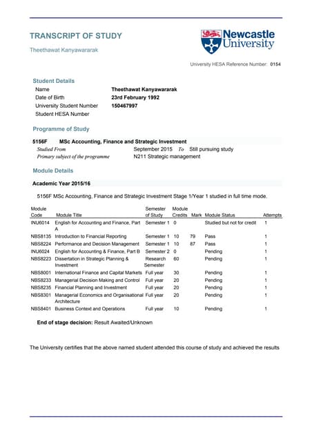 Master's Transcripts | PDF | Undergraduate Education | College Education