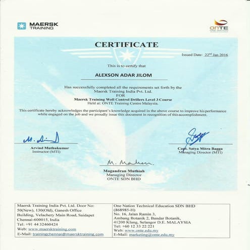 Alexson Adar Jilom Certificate | PDF