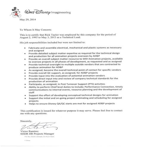Disney Reference Letter | PDF