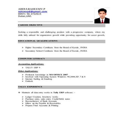 Afzal New Tally Resume | DOCX