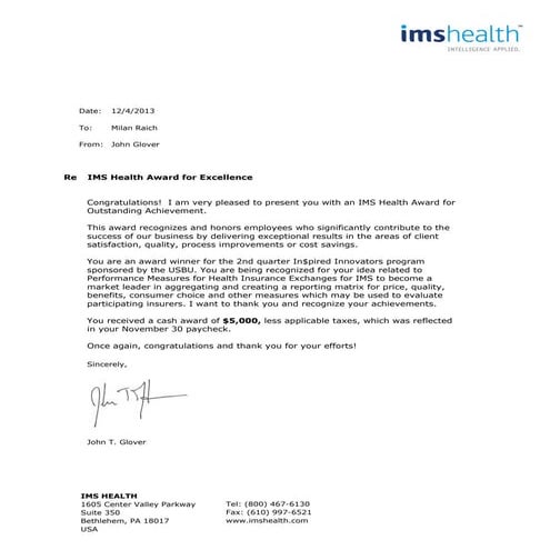 Excellence Recognition Letter - Raich (5) | PDF