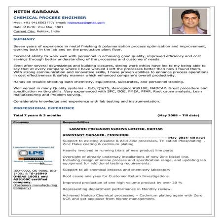 Nitin sardana Resume | DOC