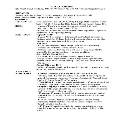 Megan Ann Johnson Resume | DOCX