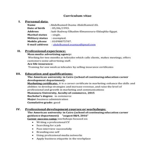abdelhamed osama CV | DOCX | Business | Business and Finance