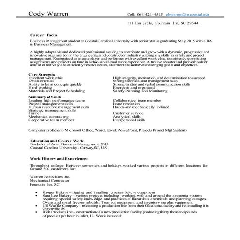 Cody Warren Resume 2014 | DOCX