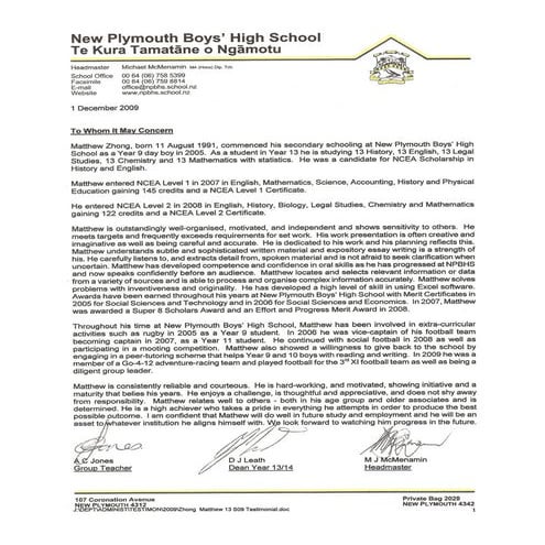High School Testimonial Pdf
