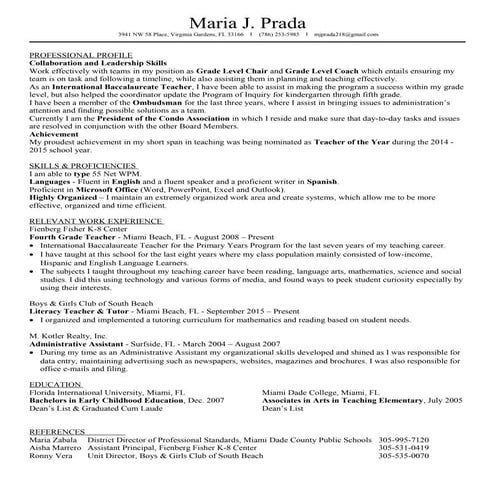 Maria Prada's Resume 2016 for IN | DOC