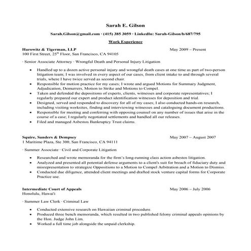 Sarah Gilson.Resume.2015 | Legal Services Industry | Industries