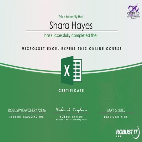Hayes, Shara - MS Excel Expert 2013 Cert | PDF