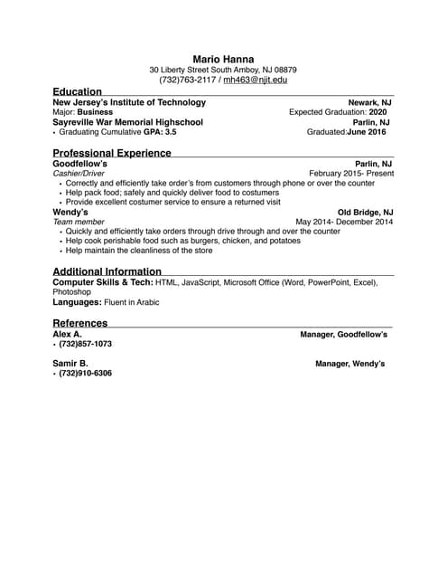 Marsalis Resume | DOC | Bars & Restaurants | Attractions