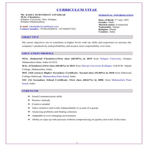 Curriculum_vitae_Rahul_for_QC | DOC | Chemistry | Science