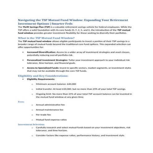 Navigating the TSP Mutual Fund Window: Expanding Your Retirement ...