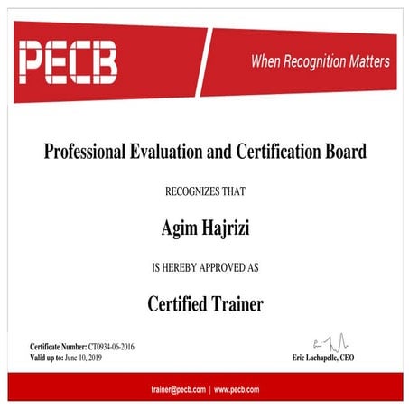 certificate - PECB trainer | PDF