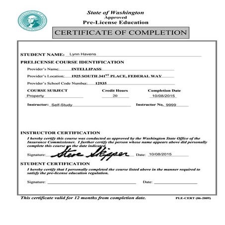Pre License Certificate of Completion Property | PDF