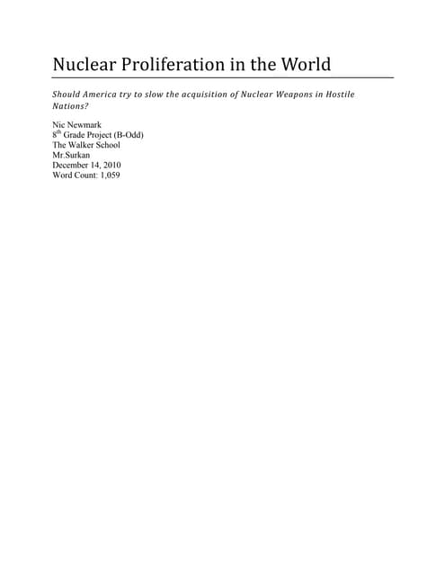 Nuclear Proliferation Presentation | PPTX | Science