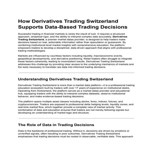 How Derivatives Trading Switzerland Supports Data-Based Trading ...