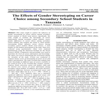 The Effects of Gender Stereotyping on Career Choice among Secondary ...