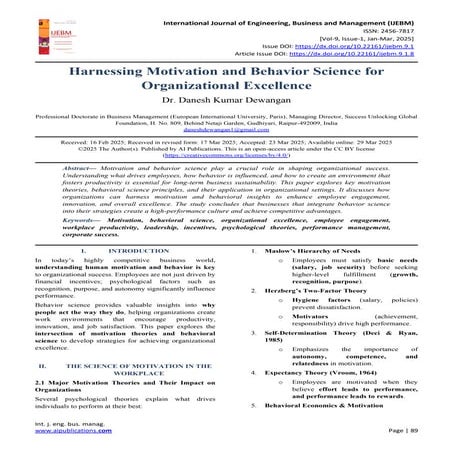 Harnessing Motivation and Behavior Science for Organizational ...
