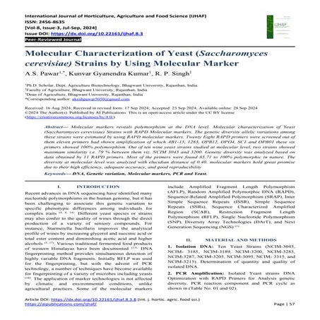 Molecular Characterization of Yeast (Saccharomyces cerevisiae) Strains ...