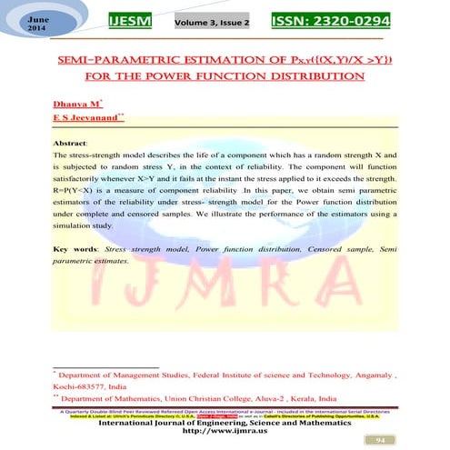 Semi Parametric Estimation Of Px Y { X Y X Y} For The Power Function