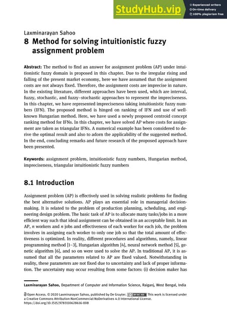 8 Method For Solving Intuitionistic Fuzzy Assignment Problem Pdf