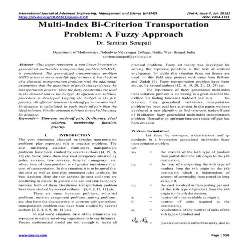 Multi-Index Bi-Criterion Transportation Problem: A Fuzzy Approach | PDF | Computing | Technology ...