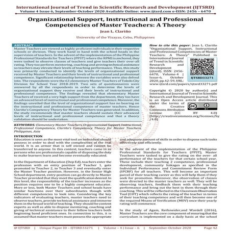 Organizational Support, Instructional and Professional Competencies of ...