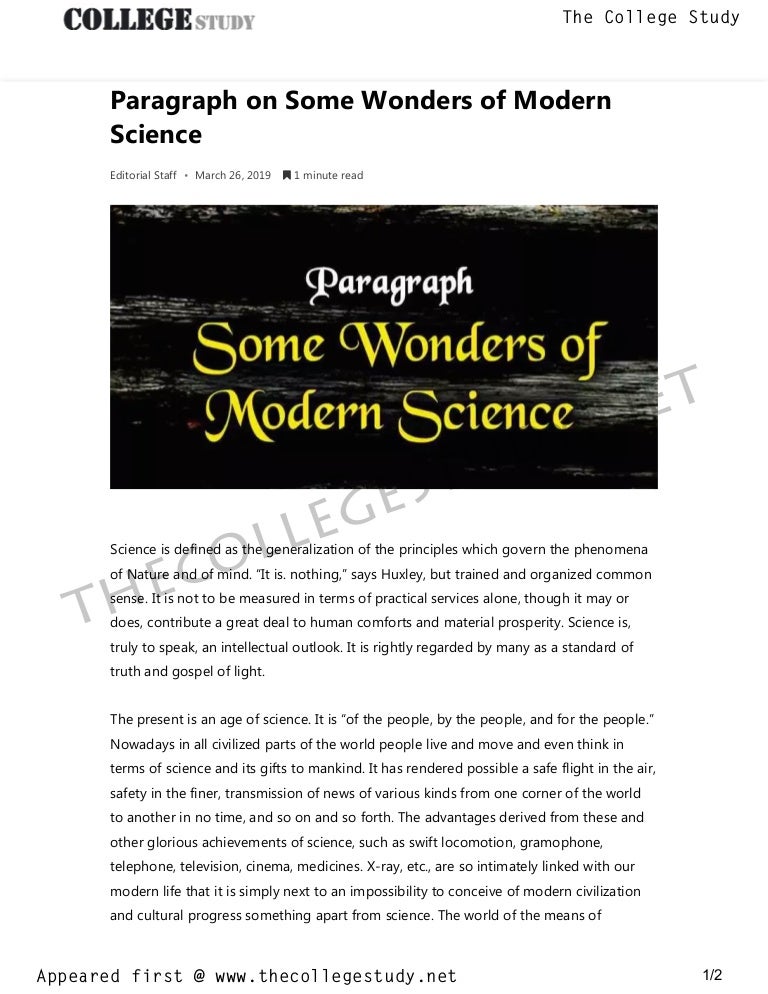 8 paragraph on some wonders of modern science the college study
