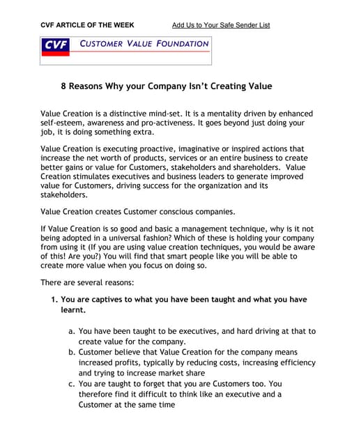 The 8 Principles of Customer Value Creation | PDF
